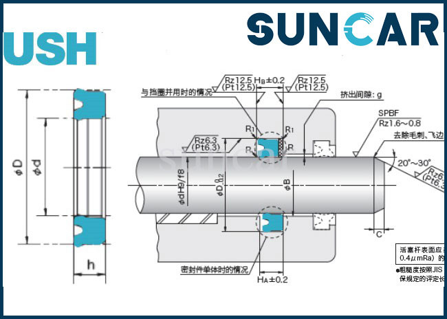 USH Type Shaft Seal For Hydraulic Piston and Piston Rod Seals